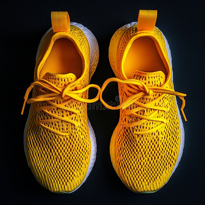 A Pair of Yellow Sneakers on a Black Background Stock Photo - Image of ...