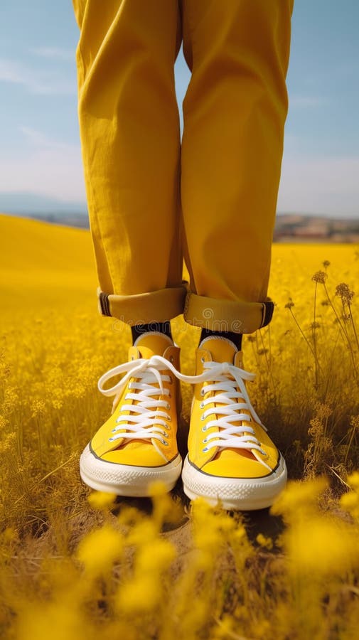 A Pair of Yellow Sneakers in a Yellow Field, Generative AI Stock ...