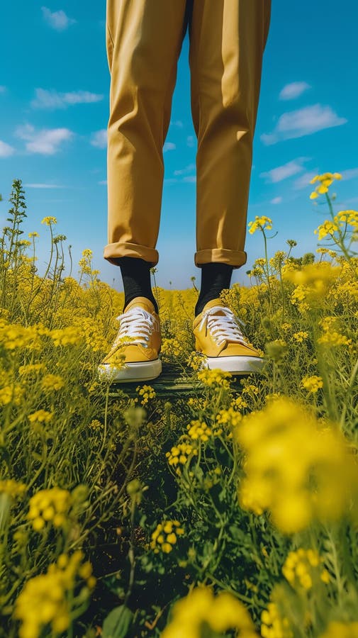 A Pair of Yellow Sneakers in a Yellow Field, Generative AI Stock ...
