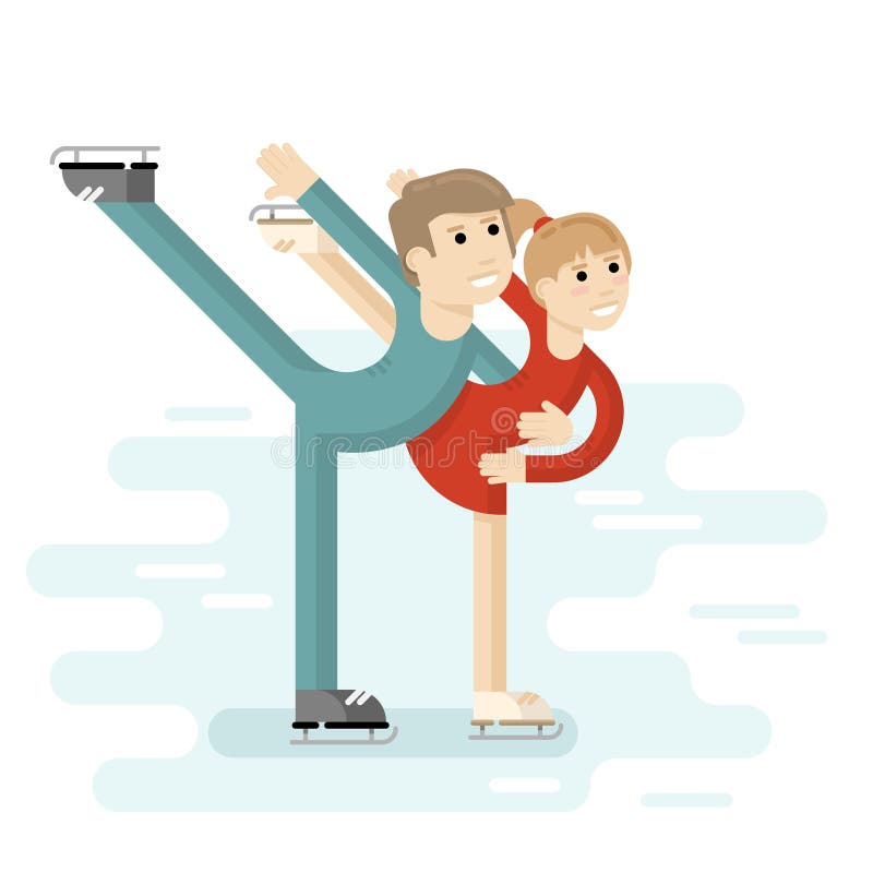 Figure Skating Romantic Couple. Pair Ice Dance on Rink. . Vector ...