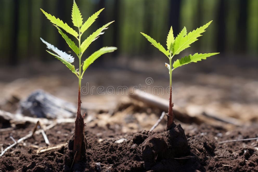 A Pair of Young Tree Saplings of the Same Species Next To Each Other ...
