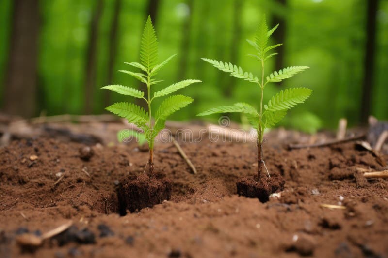 A Pair of Young Tree Saplings of the Same Species Next To Each Other ...