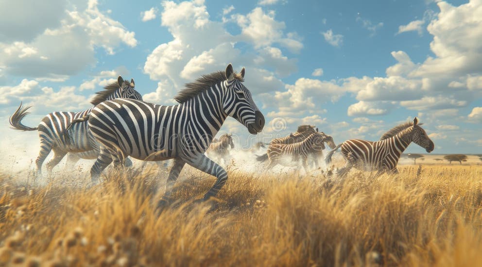 A Pair of Zebra and a Herd of Horses Marching Toward Each Other Stock Image - Image of nature ...