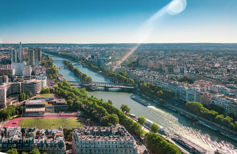 Pairs View from the Eiffel Tower Top Stock Image - Image of landmark ...