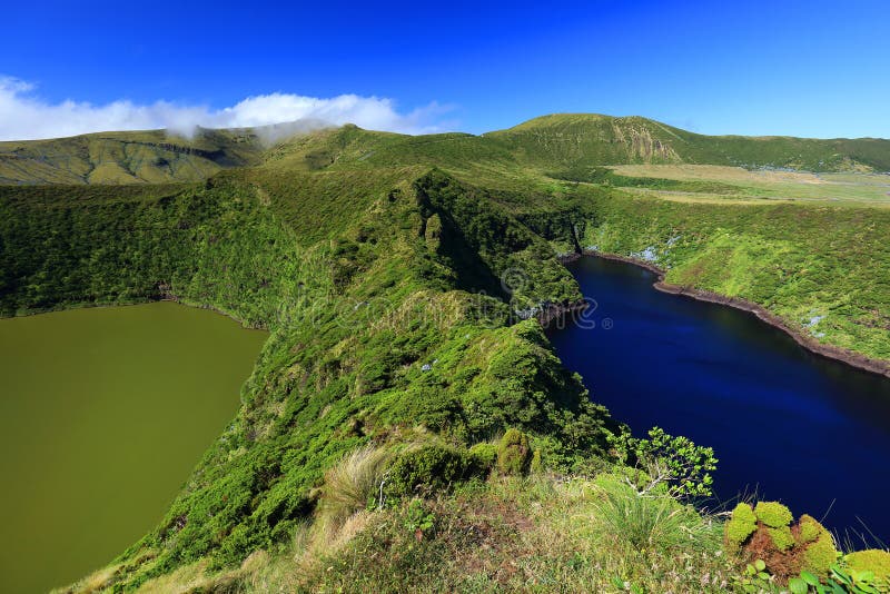 Paisagem Com Lagoa Funda E Lagoa Comprida Na Ilha De Flores Imagem de ...