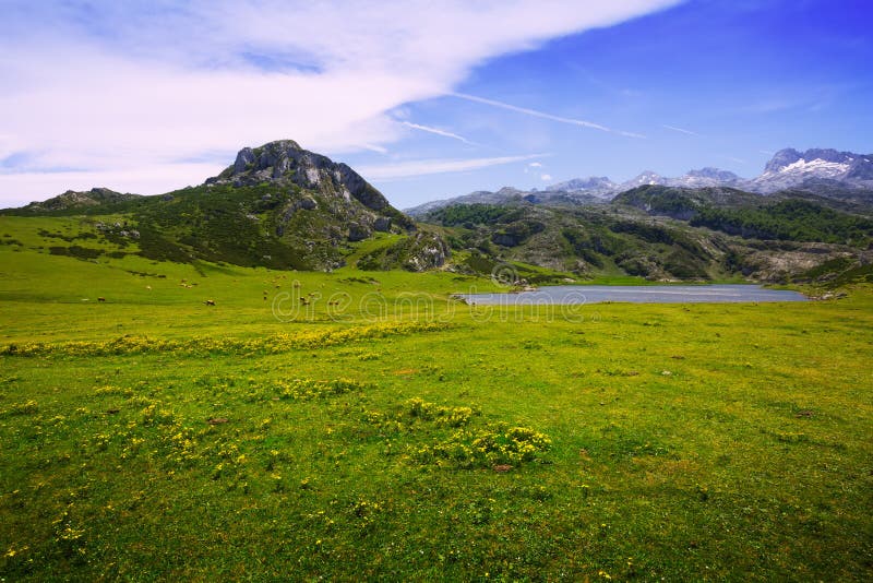 Paisagem Das Montanhas Com Lago E Pasto Imagem de Stock - Imagem de ...