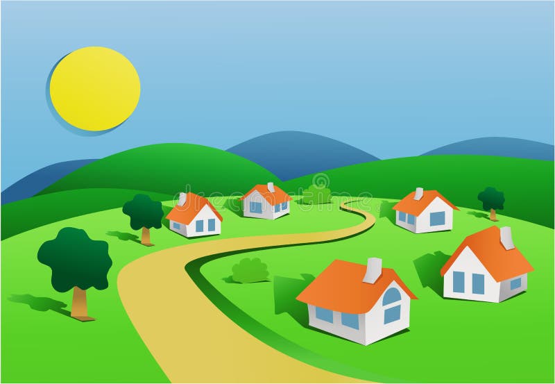 Pequeña Aldea En La Montaña Dos Casas Y Granero árboles Cubiertos De ...