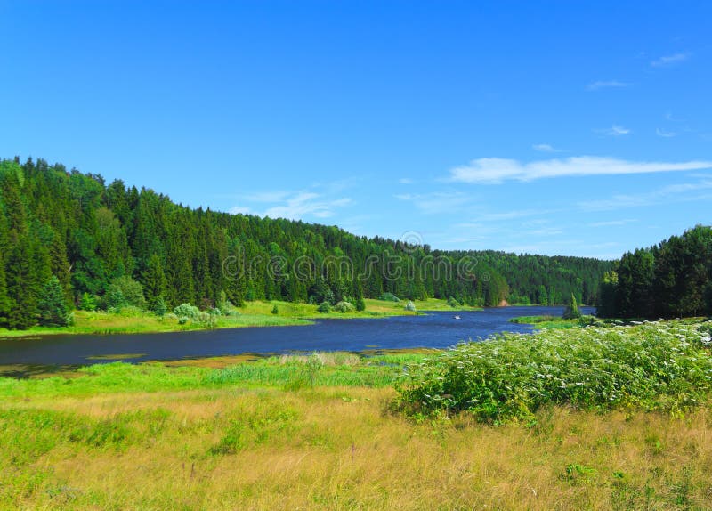 Paisaje del río foto de archivo. Imagen de verano, rural - 19940578