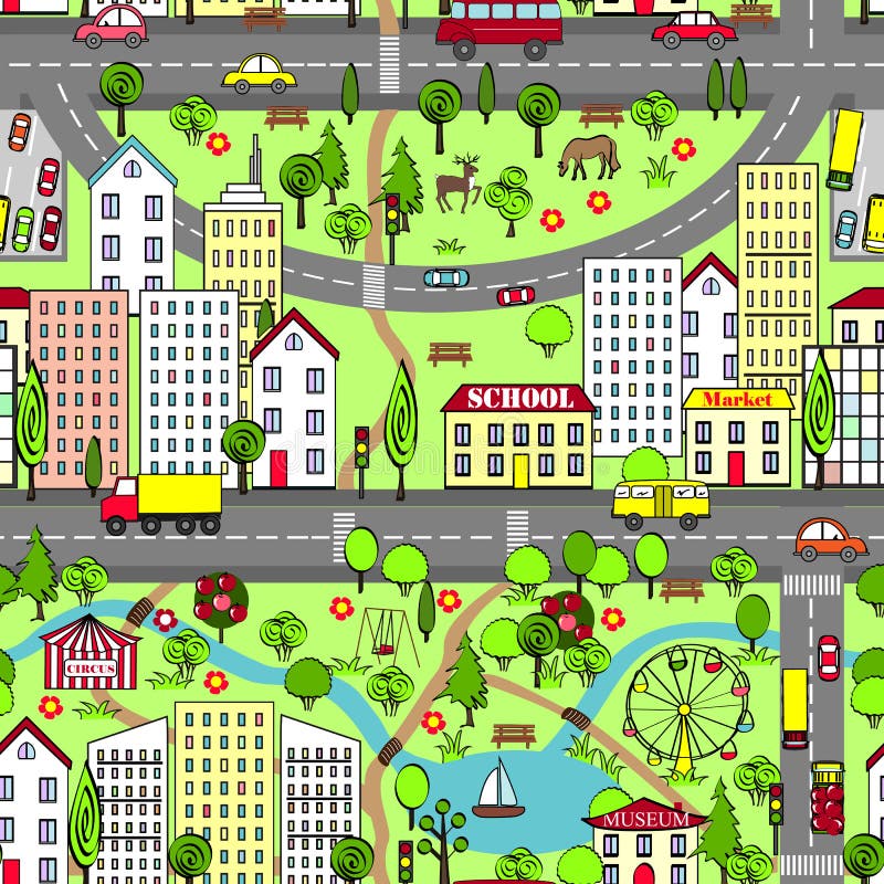 Sistema De Elementos Del Mapa De La Ciudad De Los Niños Ilustración Del ...