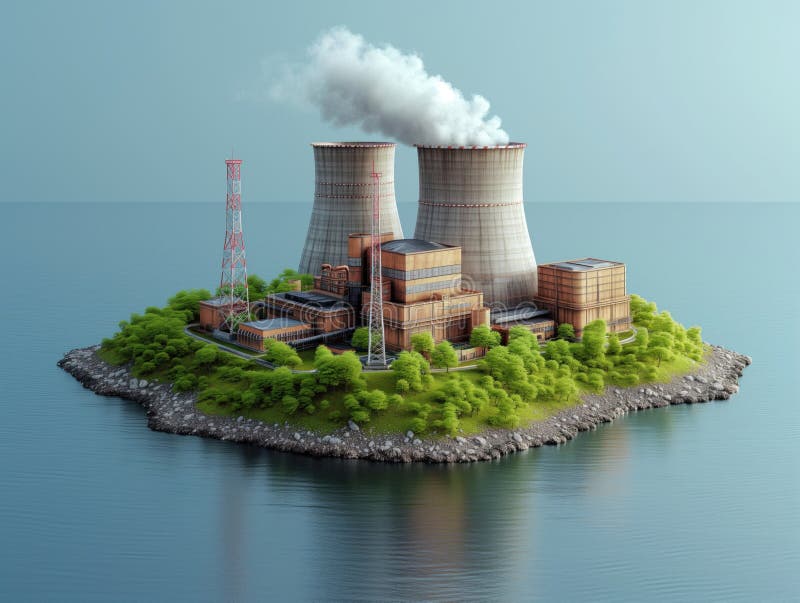 Paisaje Industrial De La Central Nuclear Stock de ilustración ...