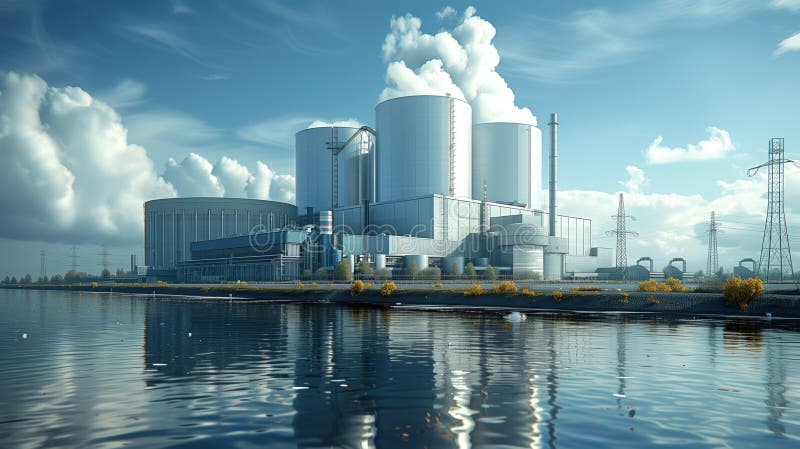Paisaje Industrial De La Central Nuclear Stock de ilustración ...