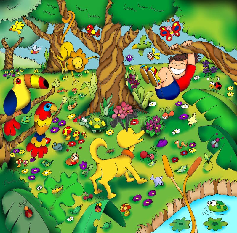 Paisaje infantil stock de ilustración. Ilustración de chirrido - 40161589