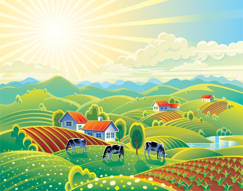 Paisaje rural del verano ilustración del vector. Ilustración de cielo ...