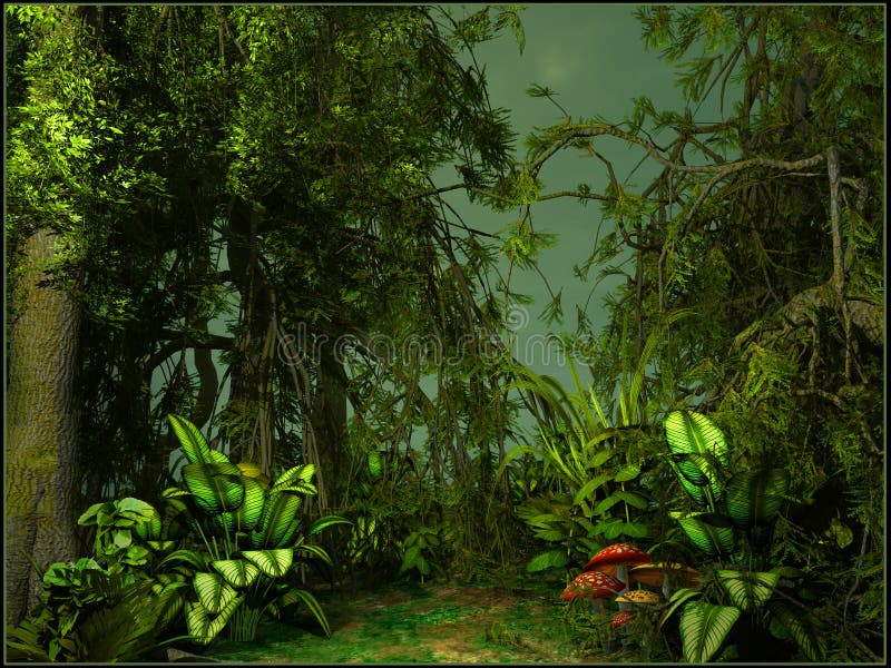 Paisaje verde de la selva stock de ilustración. Ilustración de seta ...