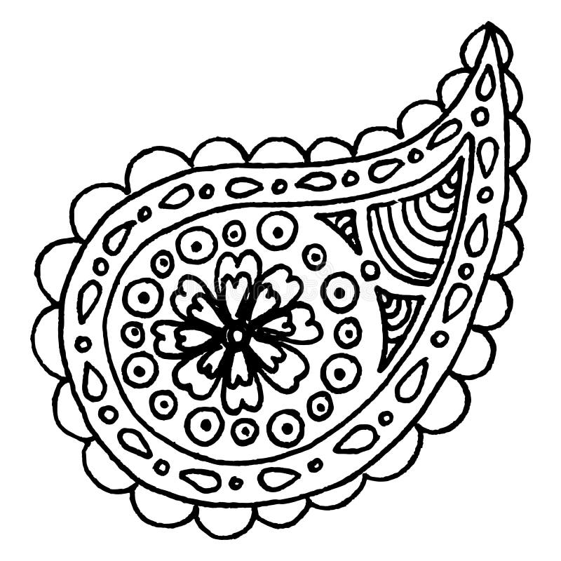 Paisley Buta Doodle Monochrome Line Art Seamless Pattern Stock