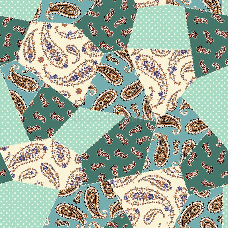 Beautiful Paisley Design Patchwork Pattern Material, Stock Vector ...
