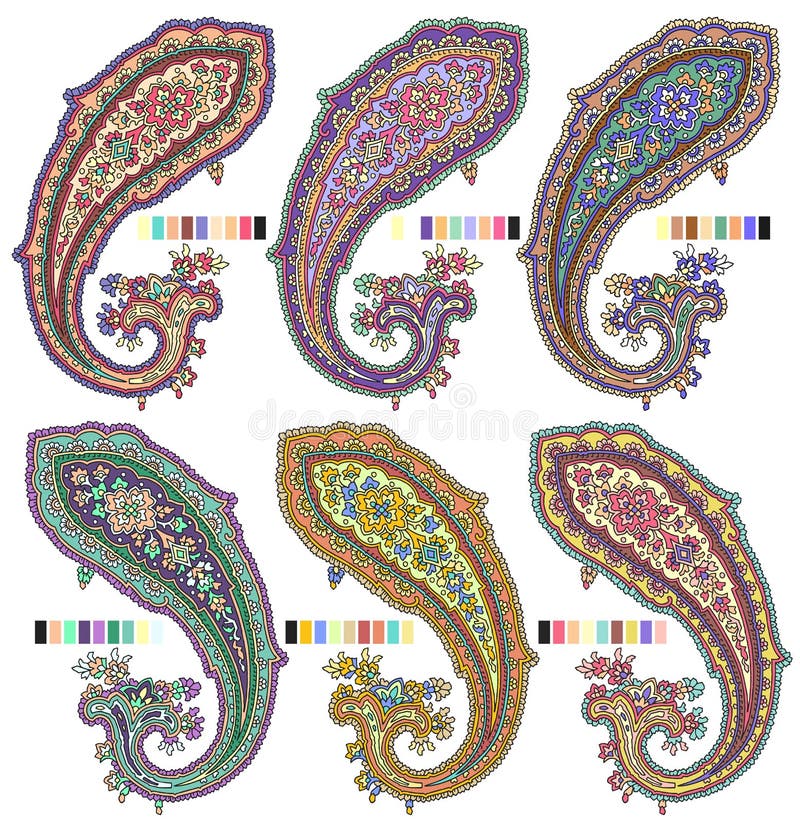 Paisley and flowers set stock vector. Illustration of foliage - 14794423