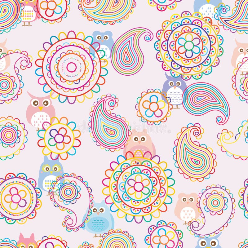 Cat Cartoon Paisley Cute Seamless Pattern Stock Vector - Illustration ...