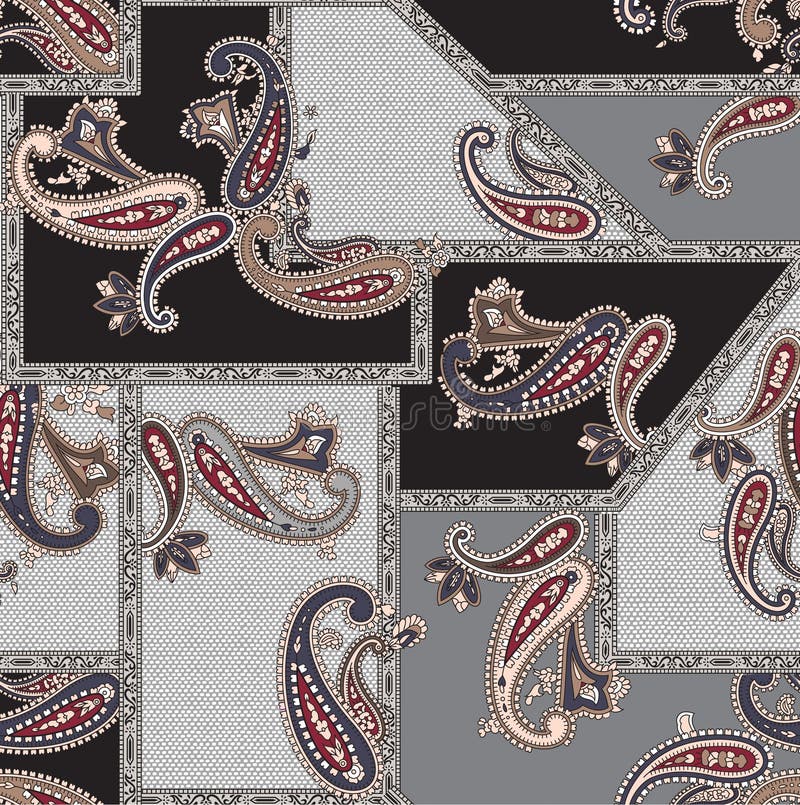 Paisley Patchwork Pattern on Grey Background Stock Vector ...