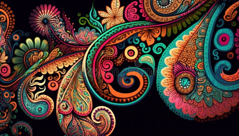Paisley Patterns with Bold Colors. AI Generative. Stock Illustration ...