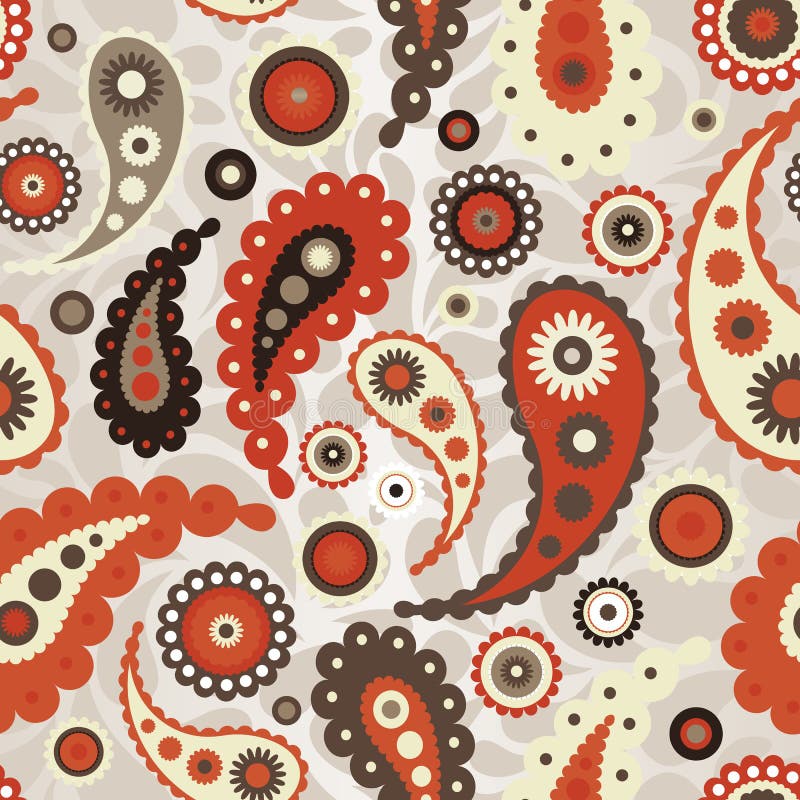 Retro Seamless Oriental Red Paisley Vector Pattern Stock Vector ...