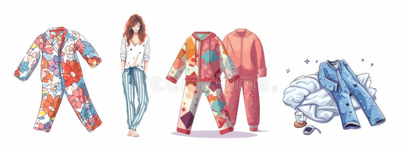 Pajama Fashion Flat Vector Template Element Stock Vector - Illustration ...