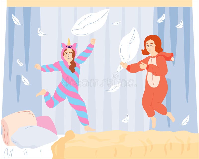 Pajama Party Flat Stock Vector Illustration Of Jump 262090147
