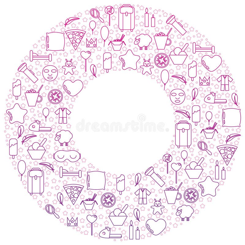 Big Set of Pajama Party Icons. Sleepover or Slumber Party Objects in ...