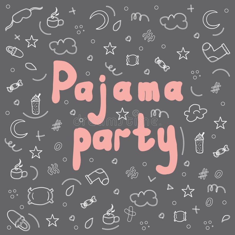 Pajama Party Invitation And Hand Drawn Text Stock Illustration