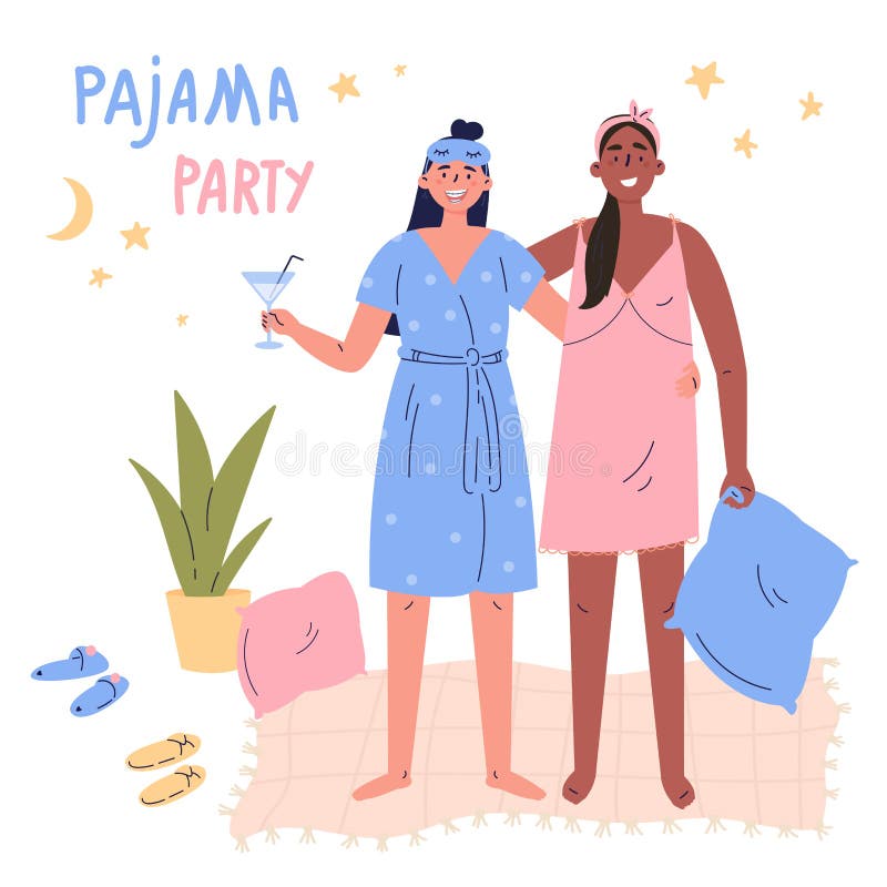 Pajama Party Vector Cartoon Illustration Stock Vector Illustration Of