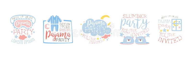 Pajama and Slumber Party Invitation Text Vector Set Stock Vector ...