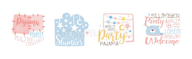 Pajama and Slumber Party Invitation Text Vector Set Stock Vector ...