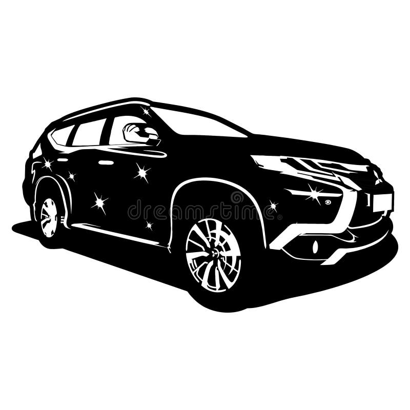 Pajero Sport Black Car Black and White Front Side View Line Art Vector ...