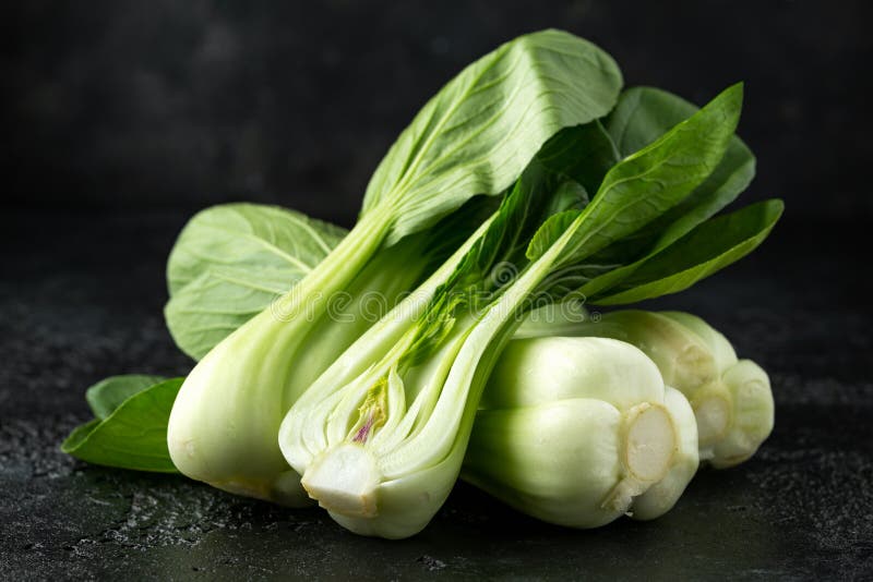 Pak Choi Chinese Cabbage on Rustic Black Background Stock Photo - Image ...