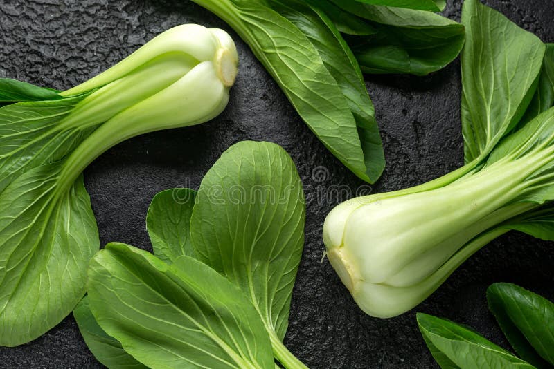 Pak Choi Chinese Cabbage on Rustic Black Background Stock Image - Image ...