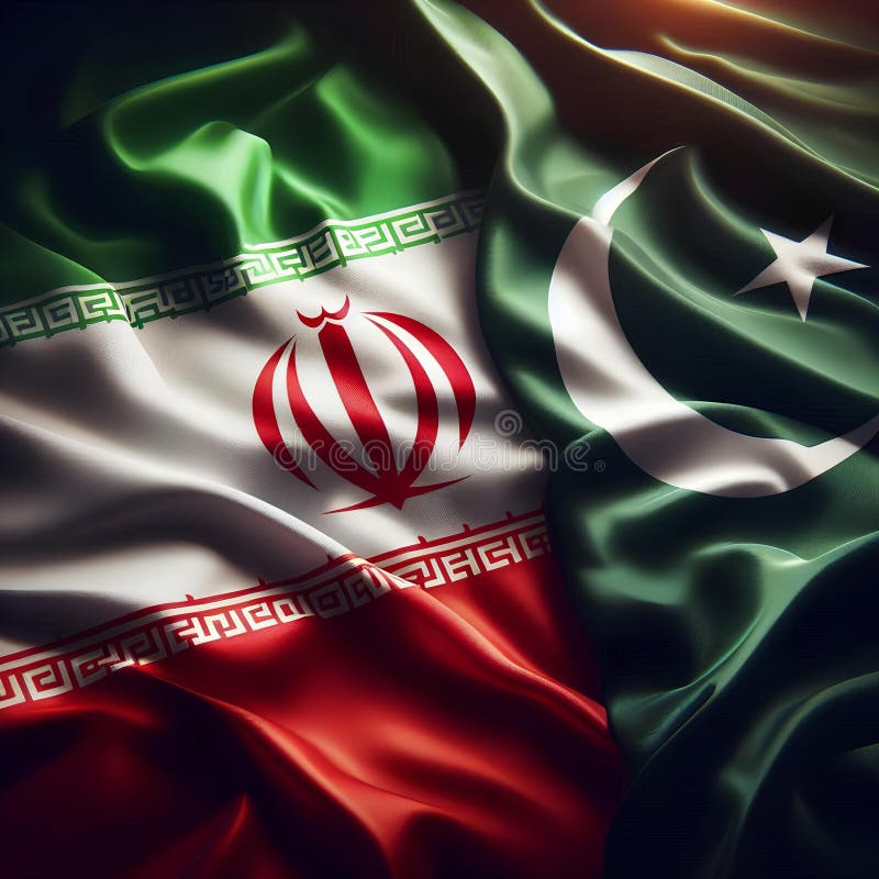 Intertwined Flags Depict Pakistan and Iran, Showcasing National Symbols ...