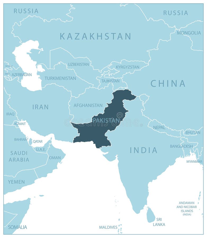 Pakistan - Blue Map with Neighboring Countries and Names Stock ...