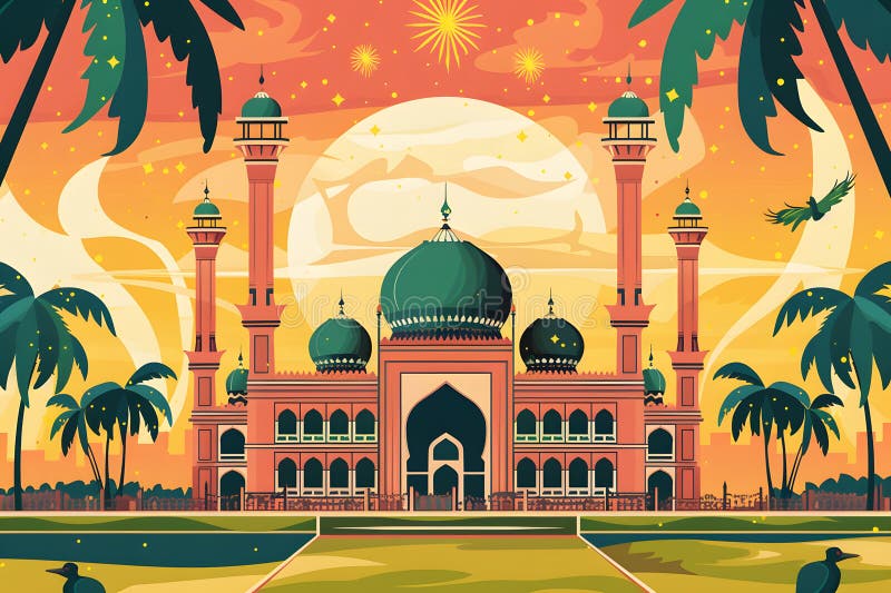 Pakistan Day Mosque Pattern Template Stock Illustration - Illustration ...