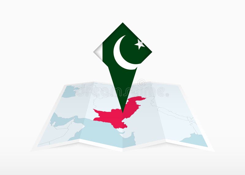 Pakistan is Depicted on a Folded Paper Map and Pinned Location Marker ...