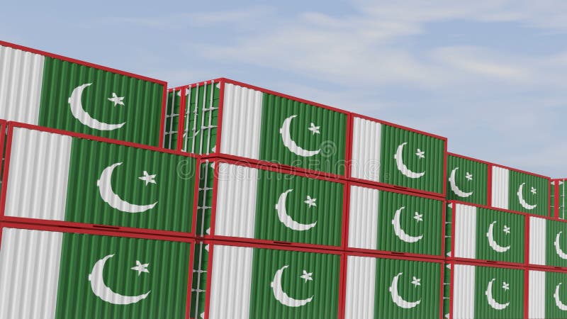 Pakistan Flag Containers are Located at the Container Terminal. Concept ...
