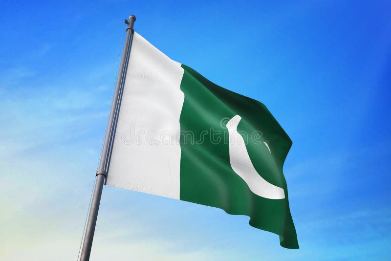 Pakistan Flag Waving on the Blue Sky 3D Illustration Stock Illustration ...