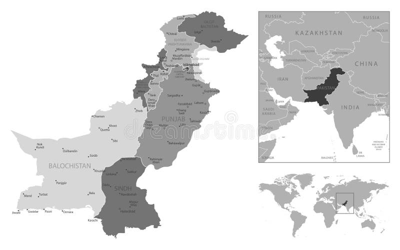 Pakistan Map, Black and White Detailed Outline Regions of the Country ...