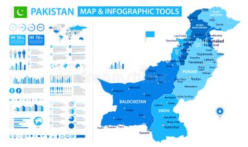 Pakistan Infographic Map with Data Visualization Elements - Vector Map ...