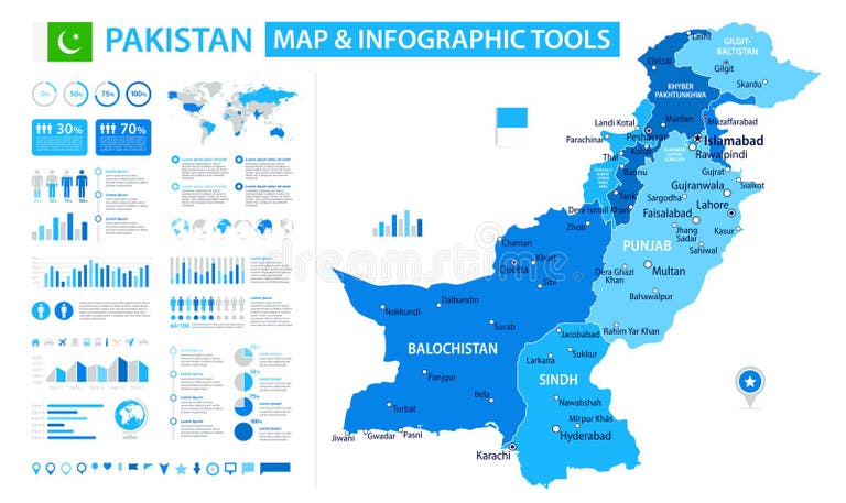 Pakistan Infographic Map with Data Visualization Elements - Vector Map ...