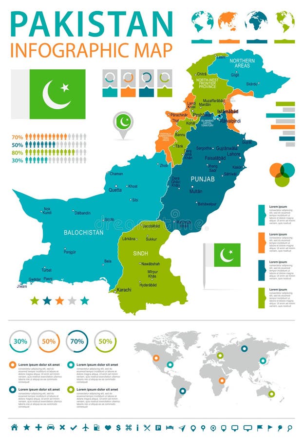 Pakistan - Infographic Map and Flag - Illustration Stock Illustration ...