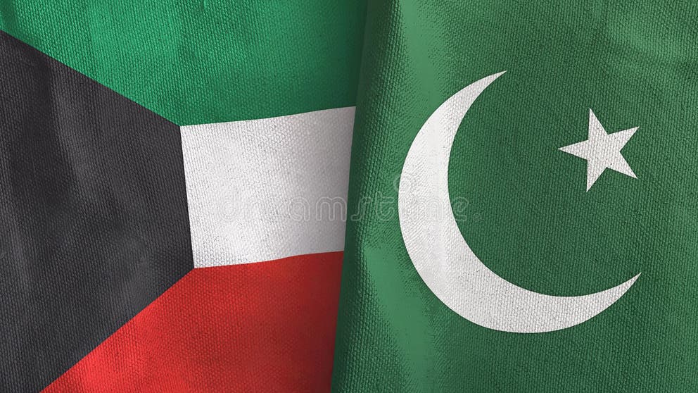 Pakistan and Kuwait Two Flags Textile Cloth 3D Rendering Stock ...