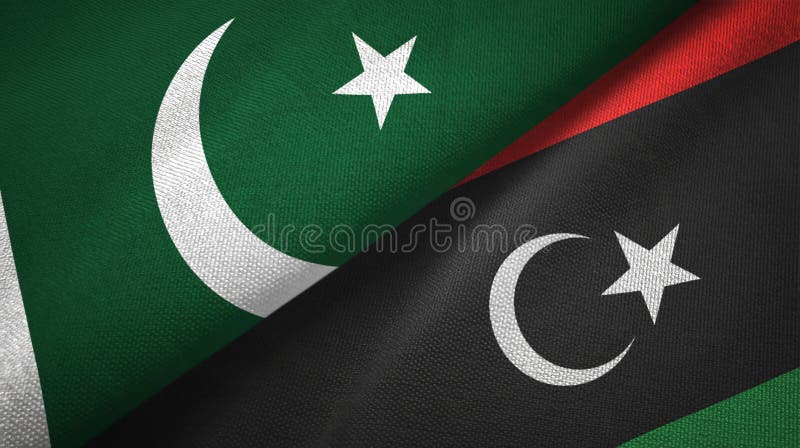 Pakistan and Libya Two Flags Textile Cloth, Fabric Texture Stock ...