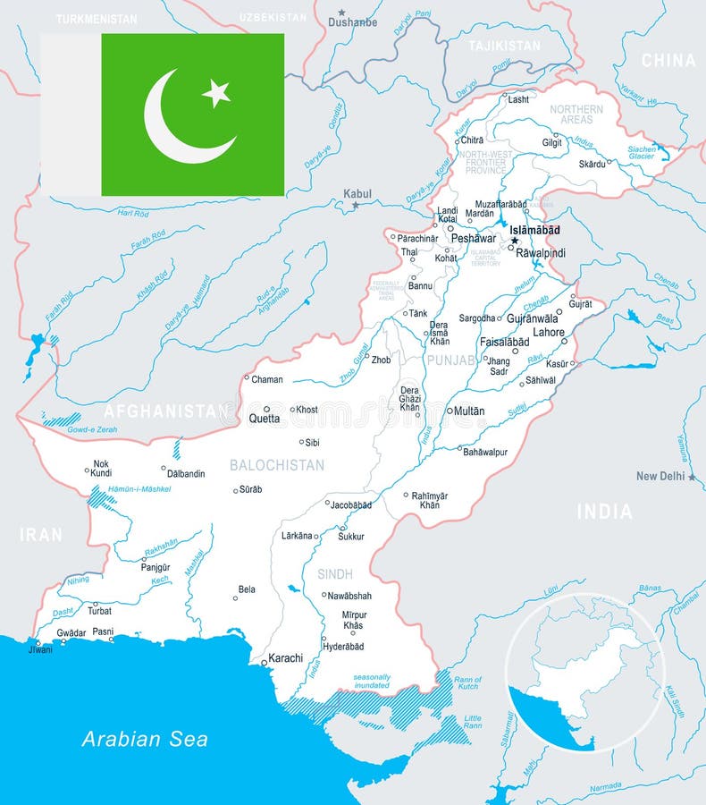 Pakistan Map. Cities, Regions. Vector Stock Illustration - Illustration ...