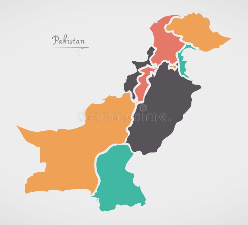 Pakistan Map with States and Modern Round Shapes Stock Illustration ...