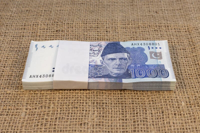 Pakistan One Thousand Rupees Bundle Burlap Background Copy Space Stock ...